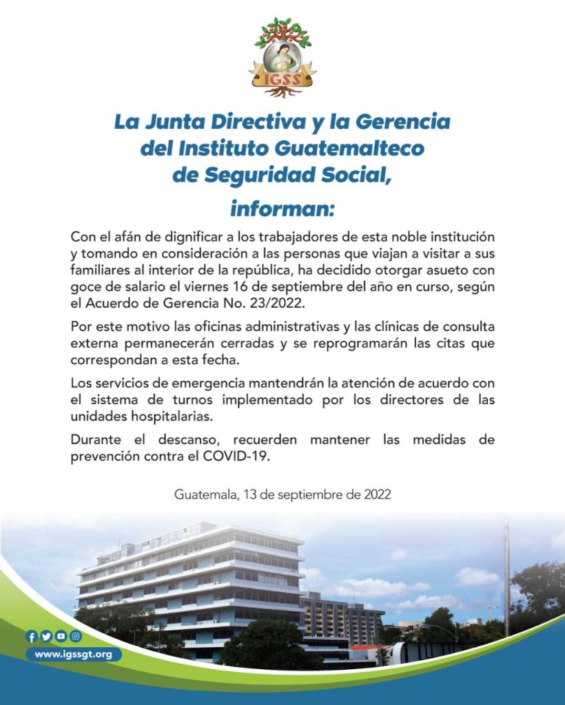 El IGSS refuerza prevención por las fiestas de Independencia - Noticias IGSS