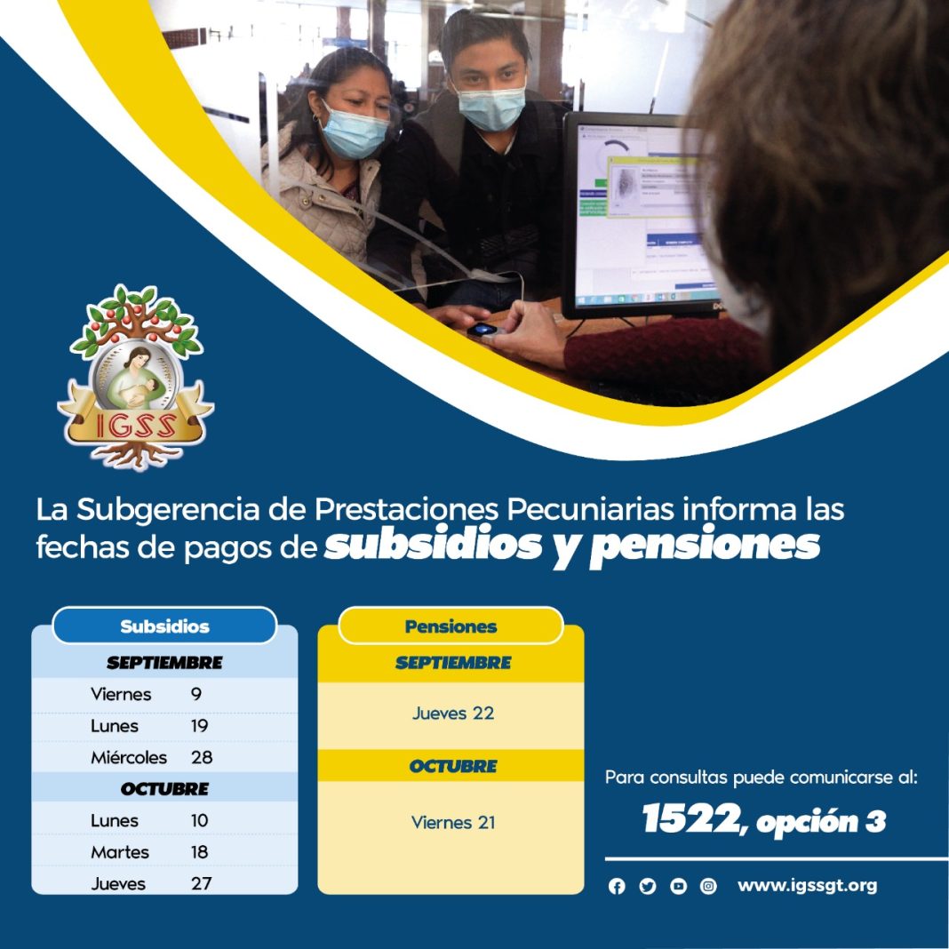 Pensiones y subsidios del IGSS | Estas son las fechas de pago durante 2022 - Noticias IGSS
