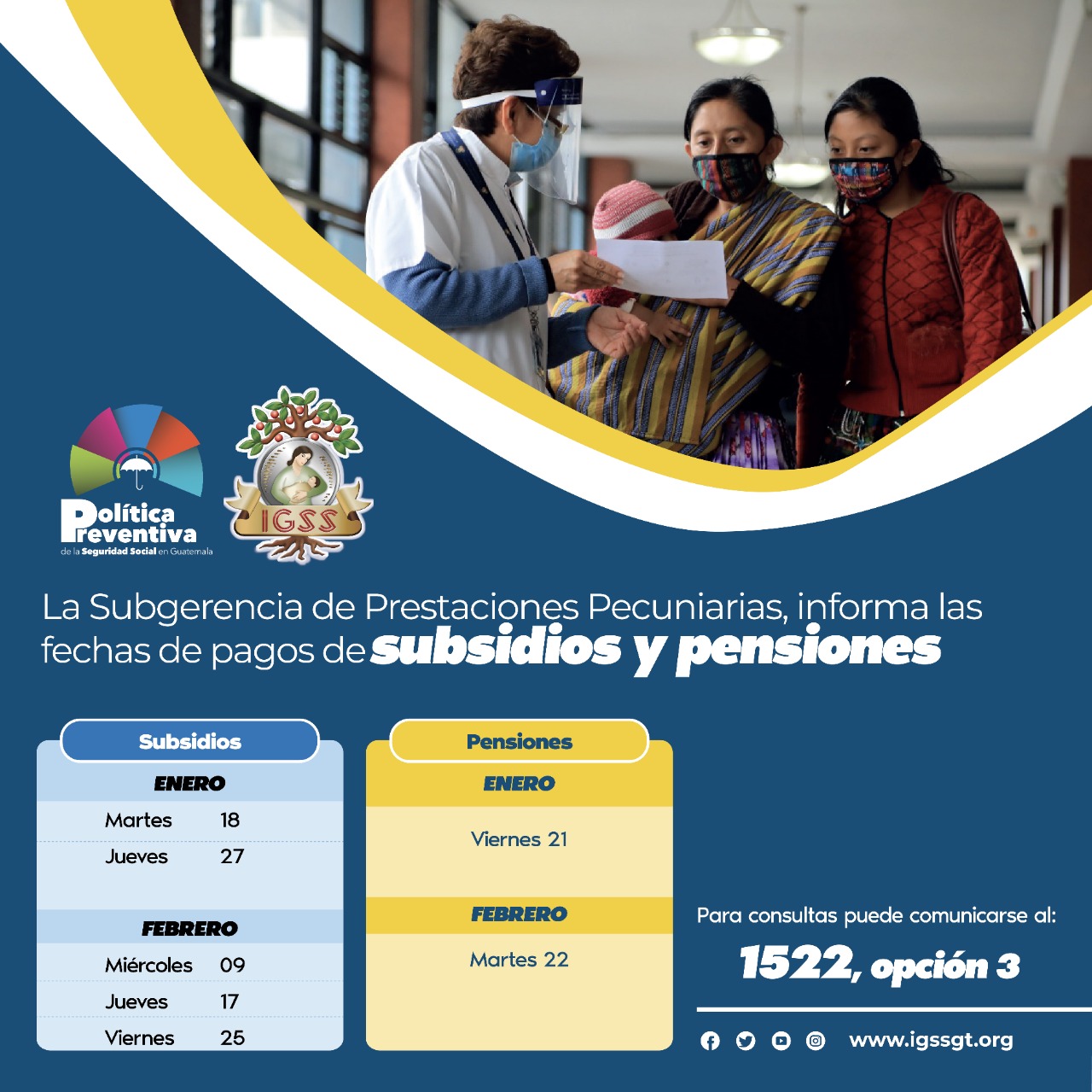 Pensiones y subsidios del IGSS | Estas son las fechas de pago durante 2022 - Noticias IGSS
