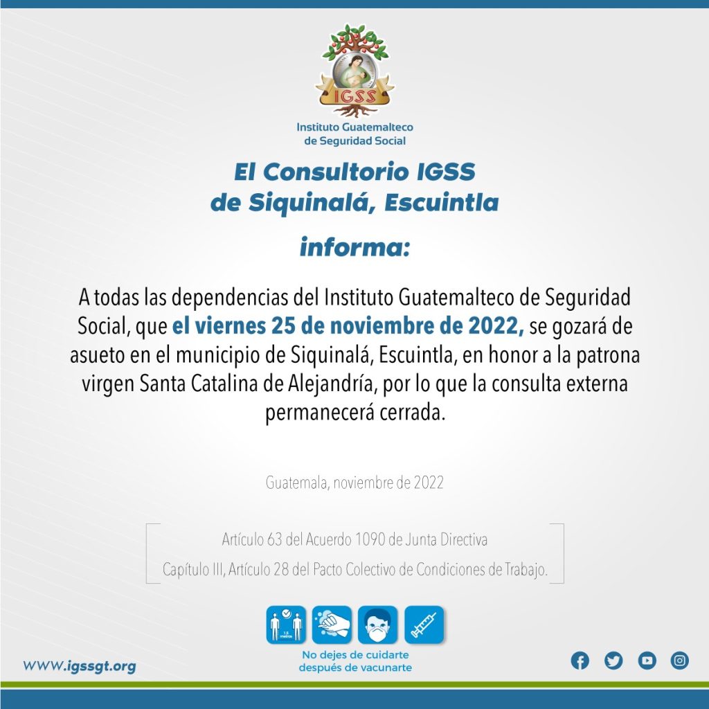 Aviso. El Consultorio IGSS de Siquinalá, Escuintla informa: - Noticias IGSS
