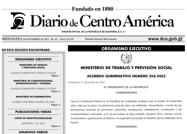 Diario de Centro América: Acuerdo Gubernativo 258-2022 y Acuerdo 1522 de Junta Directiva del ...
