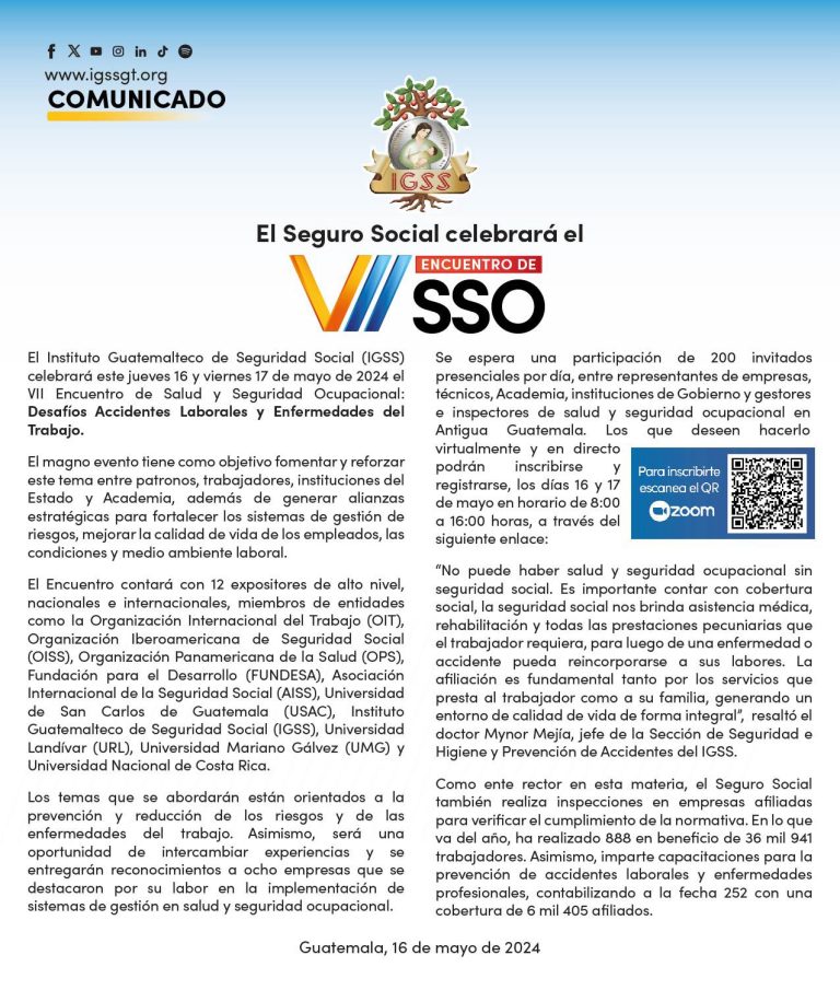 Comunicado: El Seguro Social celebrará el VII Encuentro de SSO - Noticias IGSS