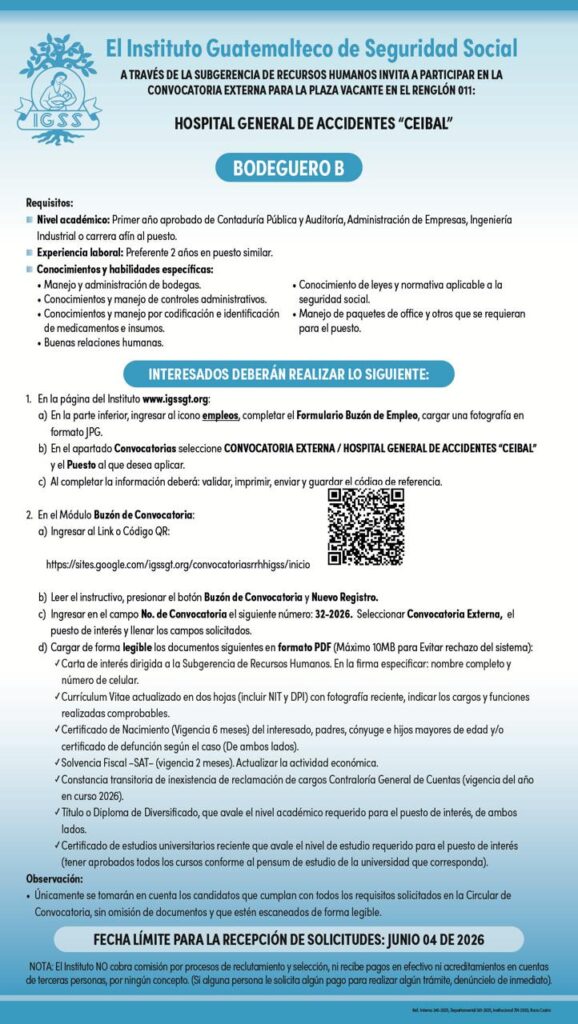 Convocatoria de la plaza: Bodeguero para el Hospital General de ...