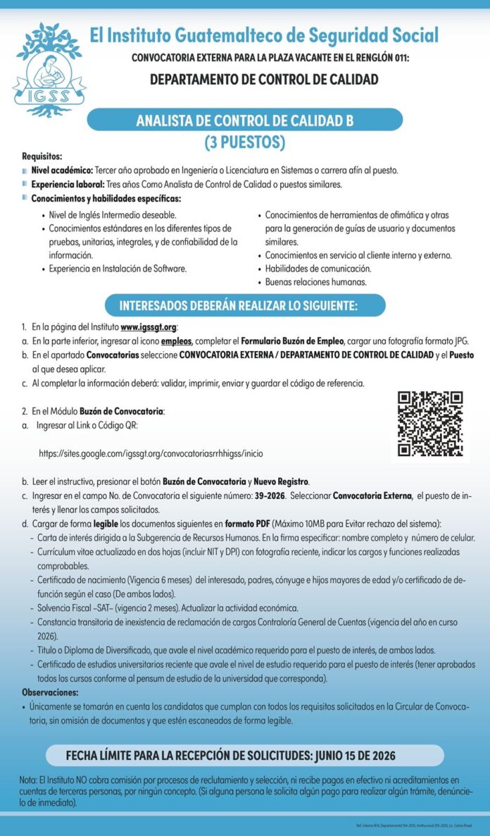 Convocatoria de la plaza: Analista de Control de Calidad B para el ...
